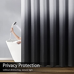 Black Shower Curtain, Polyester Ombre Bath Shower Curtains for Bathroom, Textured Fabric Waterproof Shower Curtain Liner with 12 Hooks,Machine Washable（72 x 72 inch,Black）