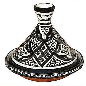 Moroccan Handmade Serving Tagine Ceramic With Vivid colors Original 10 Inches in Diameter Black & White