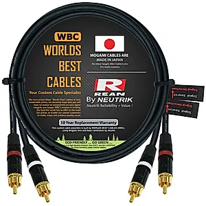 WORLDS BEST CABLES 2 Foot – Directional High-Definition Audio Interconnect Cable Pair Custom Made Using Mogami 2549 Wire and Neutrik-Rean NYS Gold RCA Connectors