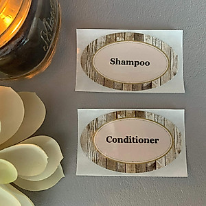 Bottiful Home - 22 Pack Oval Waterproof Permanent Labels for Refillable Shampoo, Conditioner, Soap, Lotion and Household Product Bottles (1.5"x2.5") (Woodgrain)