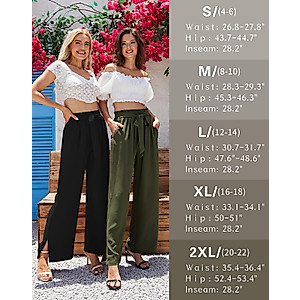 UEU Womens 2023 Wide Leg Dress Pants Lightweight High Waisted Adjustable Tie Knot Loose Casual Pants (Black, XL)
