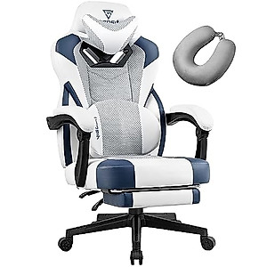 Vigosit Gaming Chair PRO- Gaming Chair with Footrest, Mesh Gaming Chair for Heavy People, Ergonomic Reclining Gamer Computer Chair for Adult, Big and Tall Office PC Chair Gaming (White Blue)