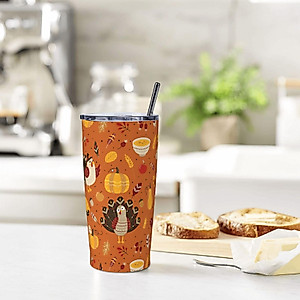 Thanksgiving Turkey 20oz Insulated Stainless Steel Tumbler With Lids And Straws Stainless Steel Double Wall Vacuum Insulated Travel Coffee Mug Leak-Proof Lid & Flip Lid For Hot And Cold Drinks