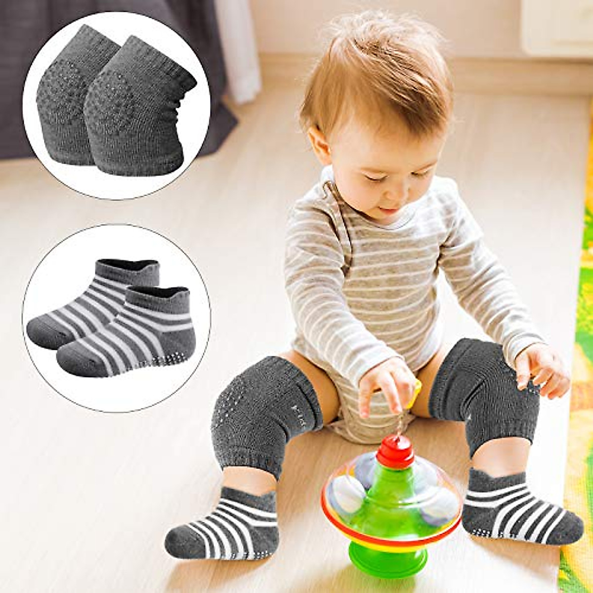12 Pairs Baby Crawling Anti-Slip Knee Pads Non-Slip Ankle Sock Knee Pad for Baby ()