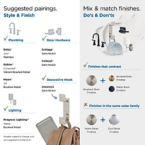 Amerock H37009G10 | Bray Double Prong Decorative Wall Hook | Satin Nickel Hook for Coats, Hats, Backpacks, Bags | Hooks for Bathroom, Bedroom, Closet, Entryway, Laundry Room, Office