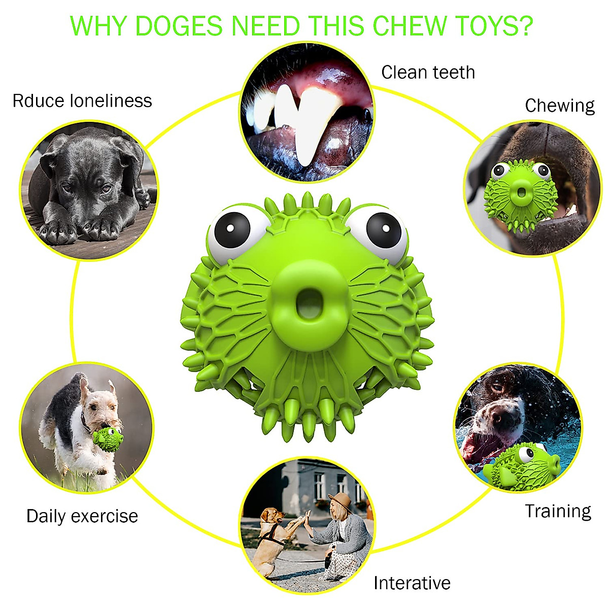 Dog Toy for Aggressive Chewers, Tough Natural Rubber Toys with Squeaker & Crinkle Paper, Durable Dog Toys for Small Medium Large Breed Dogs, Teeth Cleaning