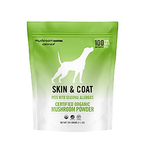 Om Mushroom Matrix Pet - Canine | Skin & Coat | USA Grown Human-Grade Organic Mushroom Powder Pet Supplement | Seasonal Allergy Skin & Coat Support for Dogs & Cats | 200 Grams, 7.1 oz