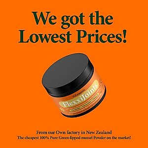 KiwiOrganix NZorganix FlexxiJoints 100% New Zealand Green-Lipped Mussel Powder, Hip & Joint Support Formula for Dogs & Cats, with Glucosamine, Chondroitin 100g (300 Servings)