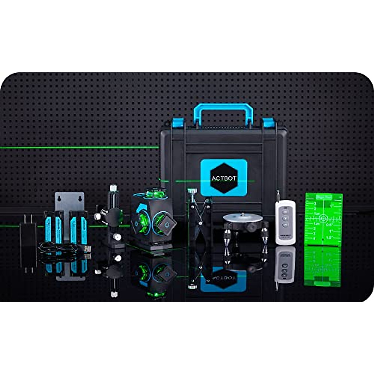 Laser Level Self Leveling 360 Green 4-Plane 4D 16 Line ACTBOT 10000mAh All-Inclusive Kit Swivel Level Line Laser with Pulse Mode Tilt Horizontal Vertical 4x360 Cross Line Remote Controller Switchable