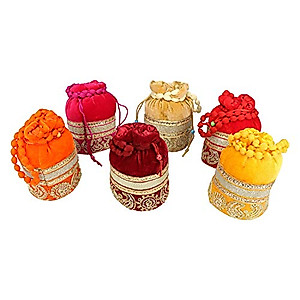 Indian Velvet Potli (Pack of 6 Potli Bag in assorted color), Jwelery Pouch, Coins Pouch