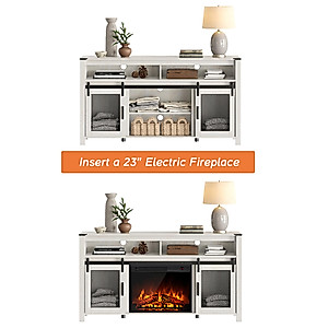 WAMPAT 2-in-1 TV Stand for 100+ Inch TV, Farmhouse & Industrial Media Entertainment Center w/Sliding Mesh Doors, Rustic TV Console w/Storage Shelves & Blue LED Lights for Living Room, Antique White