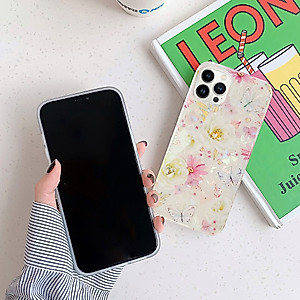 J.west iPhone 13 Pro Max Case 6.7 inch,Luxury Sparkle Glitter Soft Clear Colorful Opal Pearly Thinfoil Design Shiny Floral Print Silicone Cover for Women Girls Slim TPU Protective Phone Case