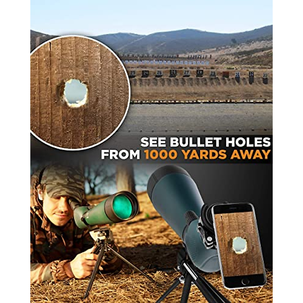 CREATIVE XP Spotting Scopes - 20x60 80mm HD Spotter Scope for Hunting, Target Shooting, Bird Watching, Astronomy - IP67 Waterproof Spotting Scope w/Photo Clicker, Tripod & Phone Adapter, Green