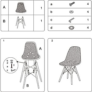 CangLong Dining Mid Century Modern DSW Hollow Back Design Plastic Shell Armless Side Chair with Beech Wood Legs, Set of 1, Beige