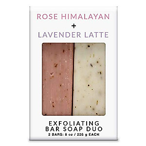 Exfoliating Bar Soap Combo Set By Olivia Care - Rose Himalayan Salt + Lavender Latte- All Natural & Organic - Moisturize, Detoxify, Hydrate - Makes Skin Soft & Silky - 2 X 8 OZ