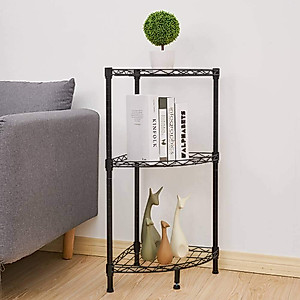 FRITHJILL 3-Tier Adjustable Corner Wire Shelving,Metal Wire Shelving Rack Unit Storage Organizer Tower,Black