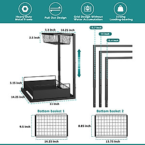 NADAMOO Kitchen Organizers and Storage 2 Pack Adjustable Height Under Sink Organizers and Storage with Removable Basket 2 Tier Bathroom Cabinet Organizer Pull Out Laundry Room Organization for Pantry