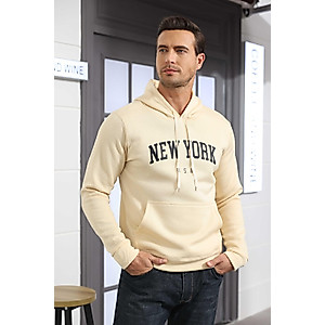 Men's Oversized Pullover Letter Print Graphic Hoodies Long Sleeve Casual New York Sweatshirt with Pocket Mens Pockets Hoodie Black Hoodies Men Trendy Clothes For Men,(Khaki,6XL)