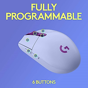 Logitech G305 LIGHTSPEED Wireless Gaming Mouse, Hero 12K Sensor, 12,000 DPI, Lightweight, 6 Programmable Buttons, 250h Battery Life, On-Board Memory, PC/Mac - Lilac
