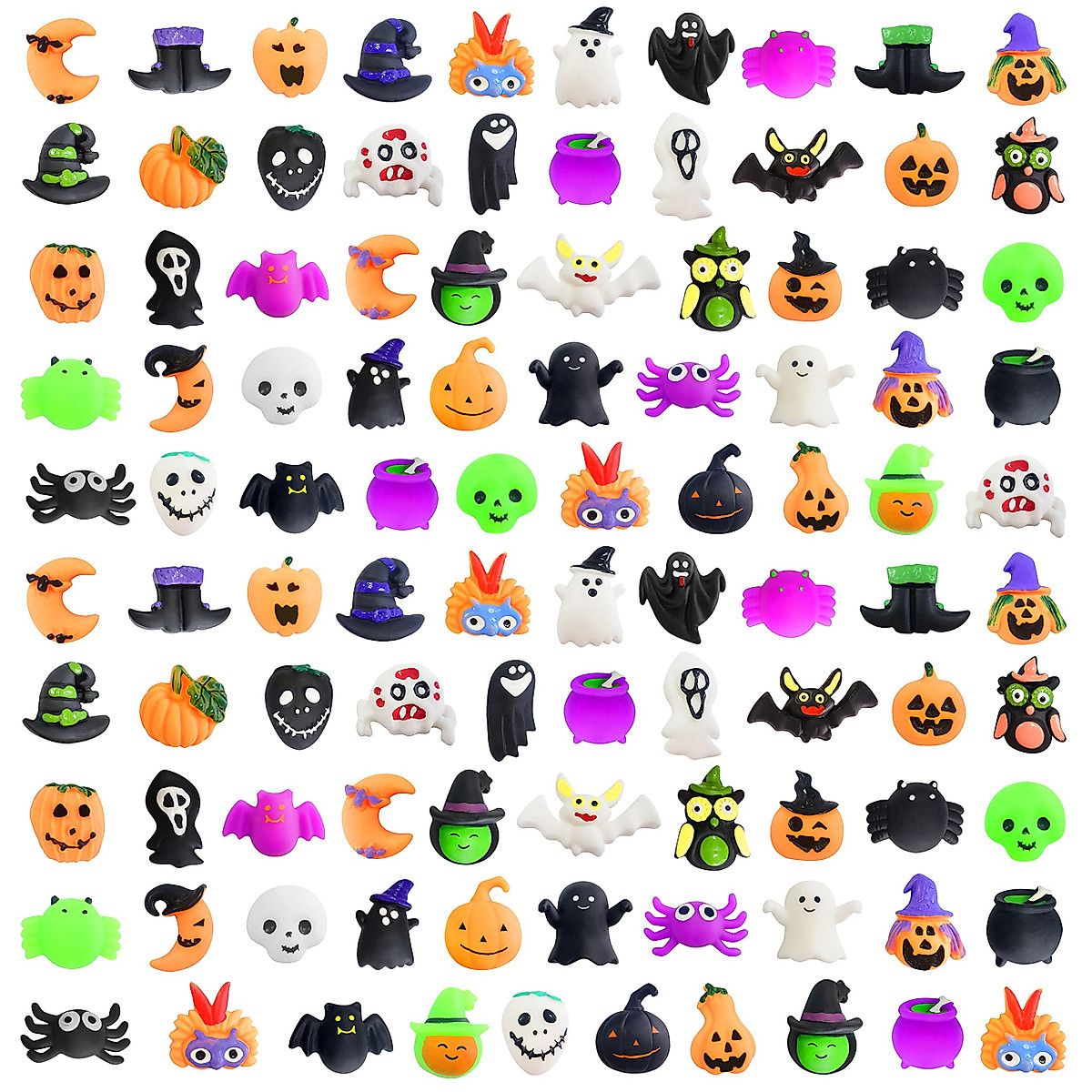 100Pcs Halloween Kawaii Squishies,Mini Mochi Squishy Squeeze Toys Stress Reliever Anxiety Packs for Kids Halloween Party Favors (Halloween)