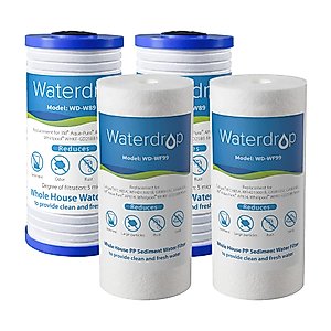 Waterdrop Whole House Water Filter, Replacement for 3M Aqua-Pure AP810, Whirlpool WHKF-GD25BB, GE GXWH40L, GXWH35F, Culligan RFC-BBSA, 5 Micron, 10" x 4.5", Well & Tap Water Filter, Pack of 4, Bundle