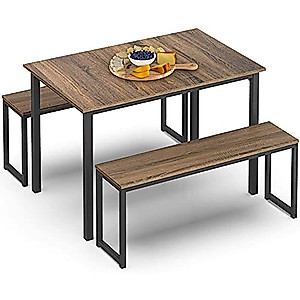 HOMOOI Dining Table Set for 4, 3 Pieces Kitchen Table with 2 Benches, Modern Wood Grains Table and Chairs Dinette Set for Home Kitchen, Dining Room, Restaurant, Industrial Brown