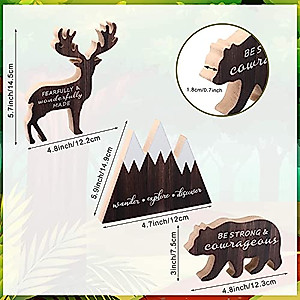 3 Sets Wooden Mountain Decor Woodland Inspirational Quote Wooden Sign Wander Explore Discover Neutral Nursery Table Decor Centerpiece Wooden Mountain Deer Bear Decor for Baby Girl Boy Room Decor
