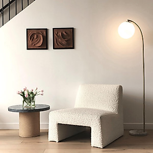 Brightech Luna Drop LED Floor Lamp, Frosted Glass Globe Arcing Living Room Lamp, Mid-Century Modern Standing Lamp for Living Rooms, Boho Rustic Indoor Tall Lamp for Bedrooms & Offices - Brass