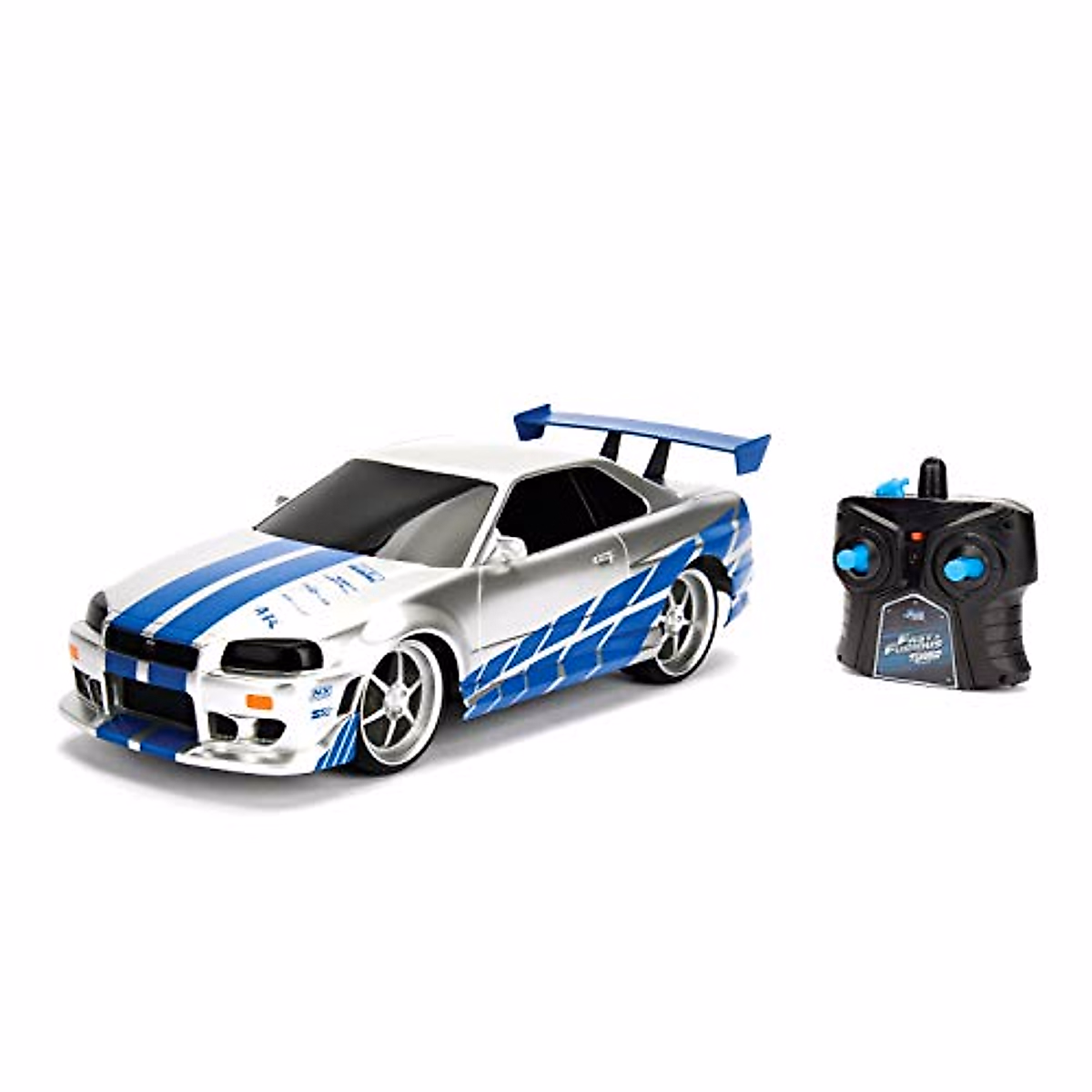 Jada Toys Fast & Furious Brian's Nissan Skyline GT-R (Bnr34)- Ready to Run R/C Radio Control Toy Vehicle, 1: 16 Scale, Silver and Blue, (99370)
