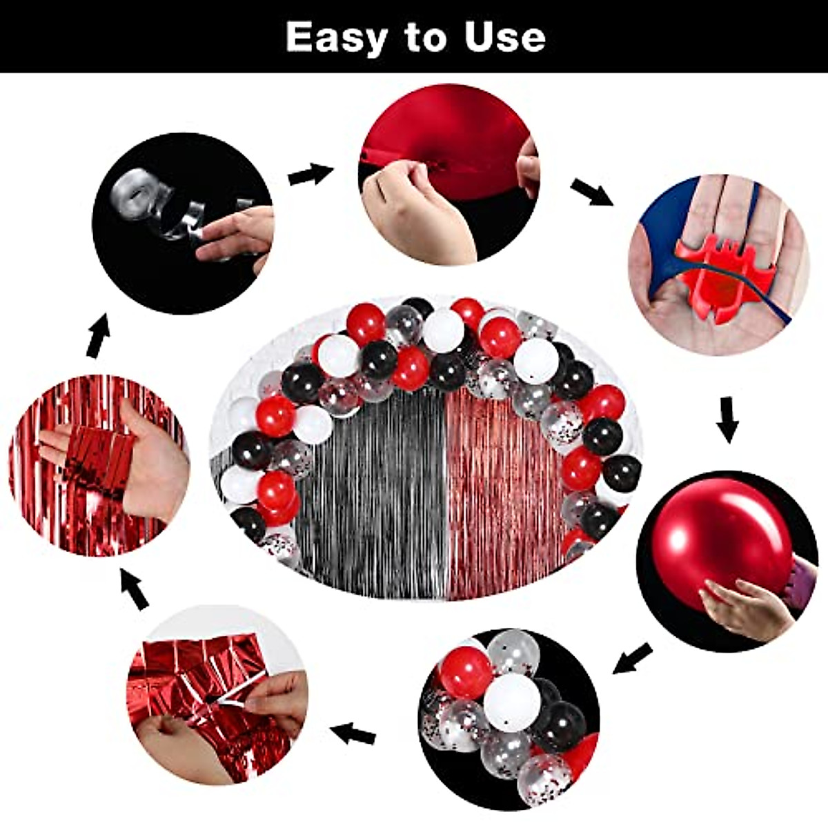 Happy Birthday Banner Party Decorations,85 Pieces Black and Red Balloons Kit Set Rain Curtain Backdrop and 2 Pieces Plastic Disposable Tablecloth for Boy Women Men Birthday Party Decorations Supplies