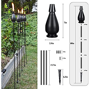 6 Pack Metal Citronella Torches DIKAIDA,Light Torches Garden for Outside 60 inch Flickering Flame Citronella Outdoor Light Torch,Metal Torches for Outside, Camping Patio Pathway Table Torch(Jet Black)