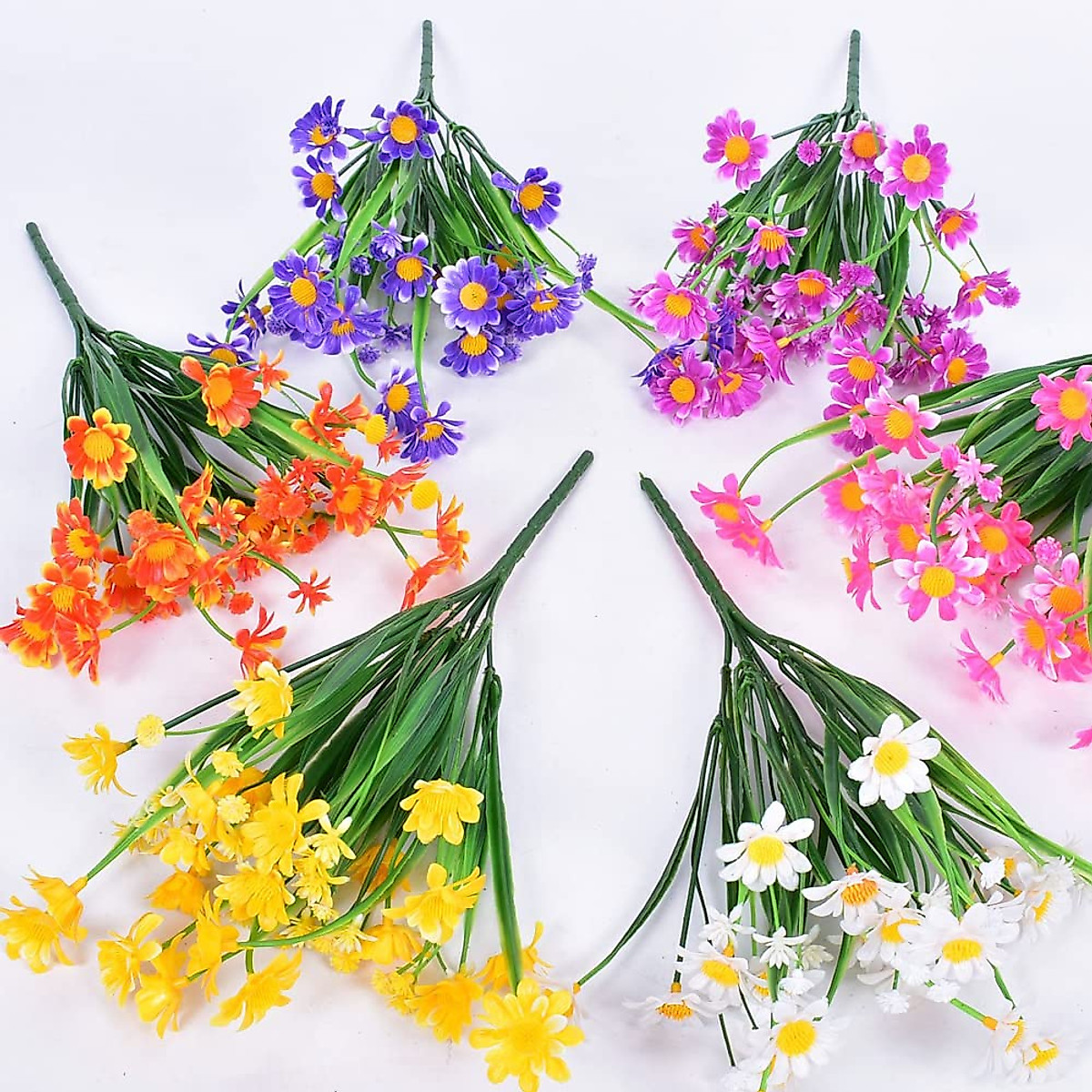 Artificial Flowers 6 Pack White Daisy Fake Flowers UV Resistant Greenery Shrubs Plants Indoor Outside Hanging Planter Home Office Garden Yard Window Box Wedding Decor