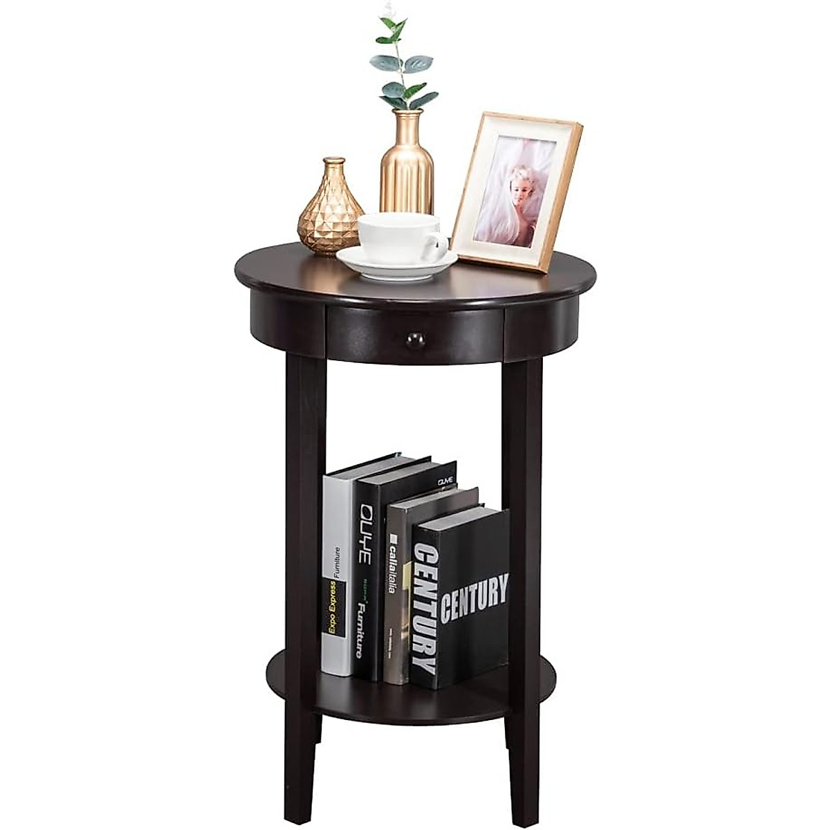RLZCFF 47x47x71CM Simple Round with Drawer Side Coffee Table Side Table End Table Brown for Livng Room