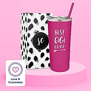 Best Gigi Ever Stainless Steel Tumbler with Lid and Straw - Vacuum Insulated Travel Tumbler Cup - Gigi Gift for Happy Birthday - New Gigi Stocking Stuffers - World's Best Gigi - Gigi Grandma Tumbler