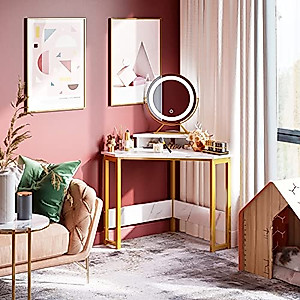 ODK Corner Desk Space Saving Small Desk with Sturdy Steel Frame, Computer Desk with Monitor Stand for Small Space, Easy Assembly Triangle Vanity Desk with Durable Wooden Desktop (Marble)