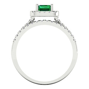 Clara Pucci 1.7ct Emerald Round Cut Laser Engraving Halo Split Shank Emerald Designer Statement Ring Band Set 18K White Gold Size 10.5