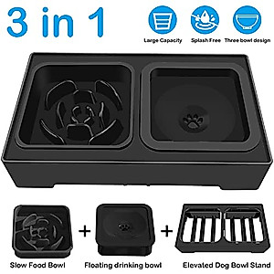 ikuso 2-in-1 Elevated Slow Feeder Dog Bowls 4 Height Adjustable Raised Dog Bowls with No Spill Water Bowl and Non-Skid Silicone Mat Non-Toxic Slow,Mess Proof,Non-Tip，Protect Dog Spine