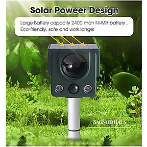 Animal Repellent Outdoor,Ultrasonic Pest Repeller with Motion, Light Sensor and Sound for Cat/Birds/Deer/Skunk/Rat/Squirrel. Deterrent Devices for Yard, Garden, Farm or Patio