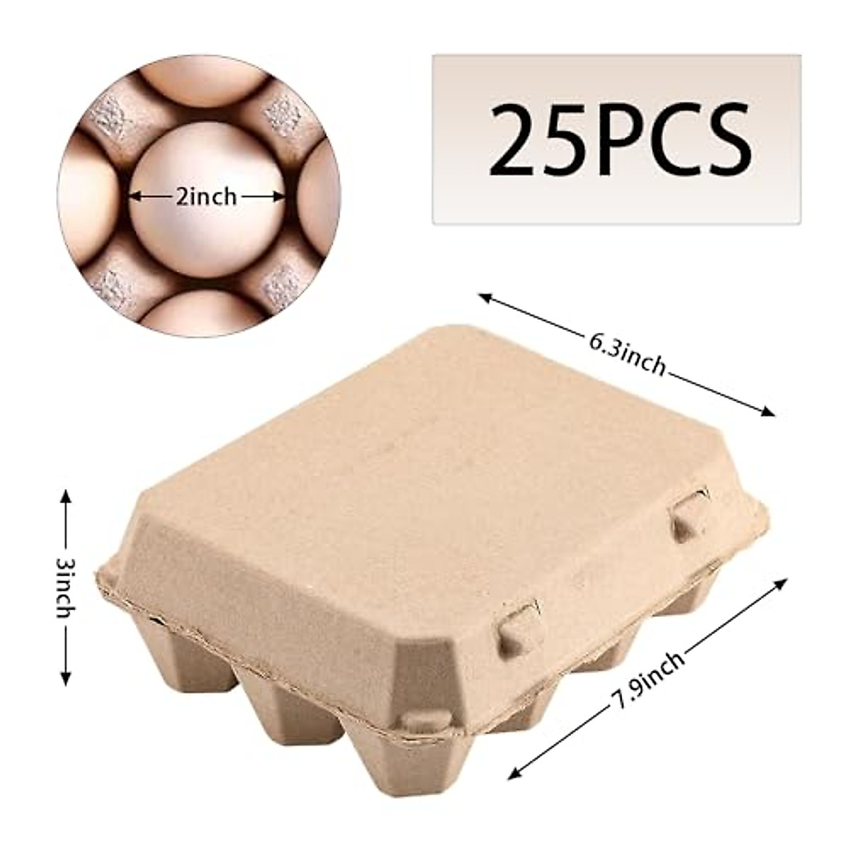 vwpvdeeg 25 Pack Half Dozen Egg Cartons, 3x4 Style Blank Natural Pulp Egg Carton Bulk 12 Count for Chicken Eggs or Duck Eggs, Reusable, Protects, Egg Storage Containers for Home Kitchen and Farmhouse