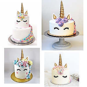 Yashell Topper, Reusable Gold Horn,Ears and Eyelashes Cake Value Set for Unicorn Party Decoration for Baby Shower，Weddin