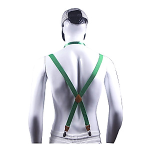 Doloise Suspenders Men&Women Bowtie Set X Back Suspender For Wedding&Formal Events with 1 Inch Wide Elastic Braces (Green)