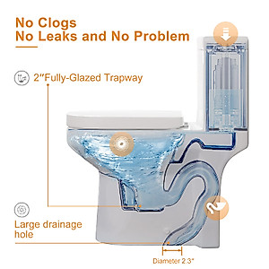 HOROW HWMT-8733S Small Toilet 25" Long x 13.4" Wide x 28.4" High 1-Piece Short Compact Bathroom Tiny Mini Commode Water Closet Dual Flush Concealed Trapway, 12'' Rough-in