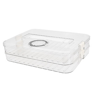 CheurYae 2-Layer Frozen Dumpling Storage with Lids, Food Storage Container, Stackable Food Storage Containers, Cookie Storage Containers, Good Sealing, for Kitchen and Fridge