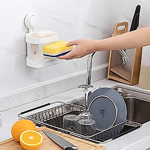 LEVERLOC Corner Shower Caddy Suction Cup NO-Drilling Soap Dish Suction Cup Removable Bathroom Shower Shelf Heavy Duty Caddy Organizer for Bathroom & Kitchen