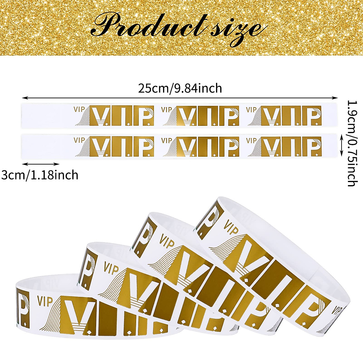 300 Pieces Waterproof VIP Plastic Wristbands VIP Wristbands for Events Lightweight Bracelets Armbands Party Wrist Band for Events, Amusement Parks, Concerts, Fairs, Festivals (Gold)