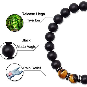Byson Fashion Religion Cross Men Women 8mm Natural Stone Tiger Eye & Black Matte Agate Beads Bracelet Elastic Bracelet Bangle