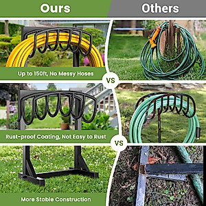 Pattiumo Garden Hose Holder Freestanding, Water Hose Holders for Outside with 4 Spikes, Outdoor Garden Hose Storage Heavy Duty 150ft Hose Hanger Metal Hose Stand Detachable Hose Reel Rack Organizer