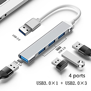 USB 3.0 Hub Expander Mini USB Hub Extensions 4 Port USB Adapter Station, Ultra Slim Portable Data Hub USB Splitter Aluminum Applicable for Laptop, iMac Pro, MacBook Air, Mac, Notebook PC