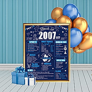 16th Birthday Decorations Back in 2007 Poster for Boys, Blue Silver Sweet 16 Birthday Poster Card Party Supplies, Happy Sixteen Year Old Birthday Gifts 11x14 Inch (Unframed)