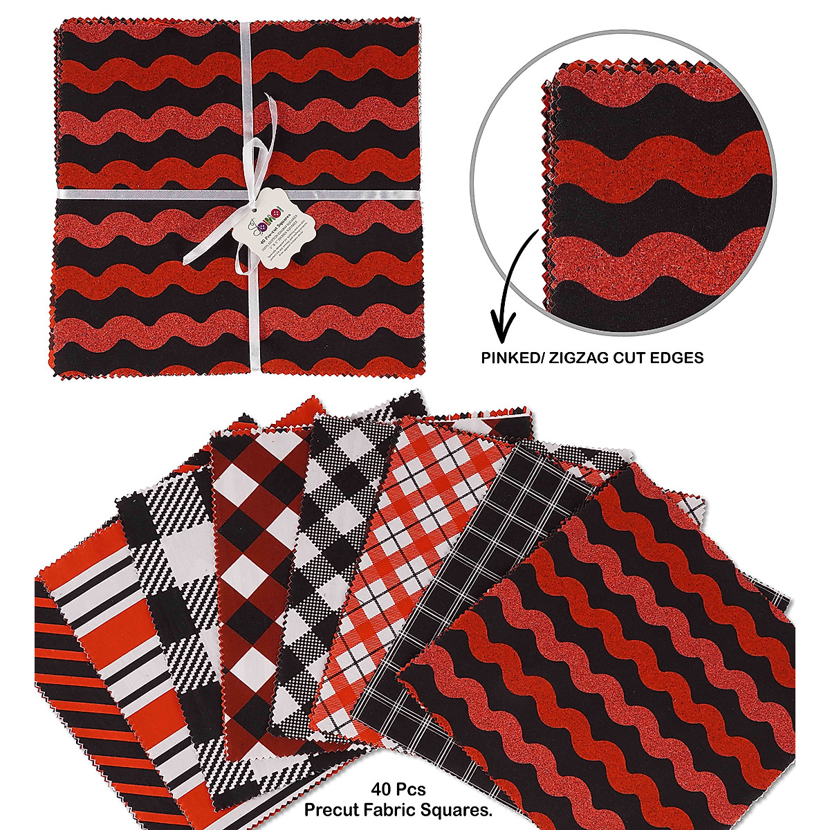 Soimoi Stripes Print Precut 5-inch Cotton Fabric Quilting Squares Charm Pack DIY Patchwork Sewing Craft- Red